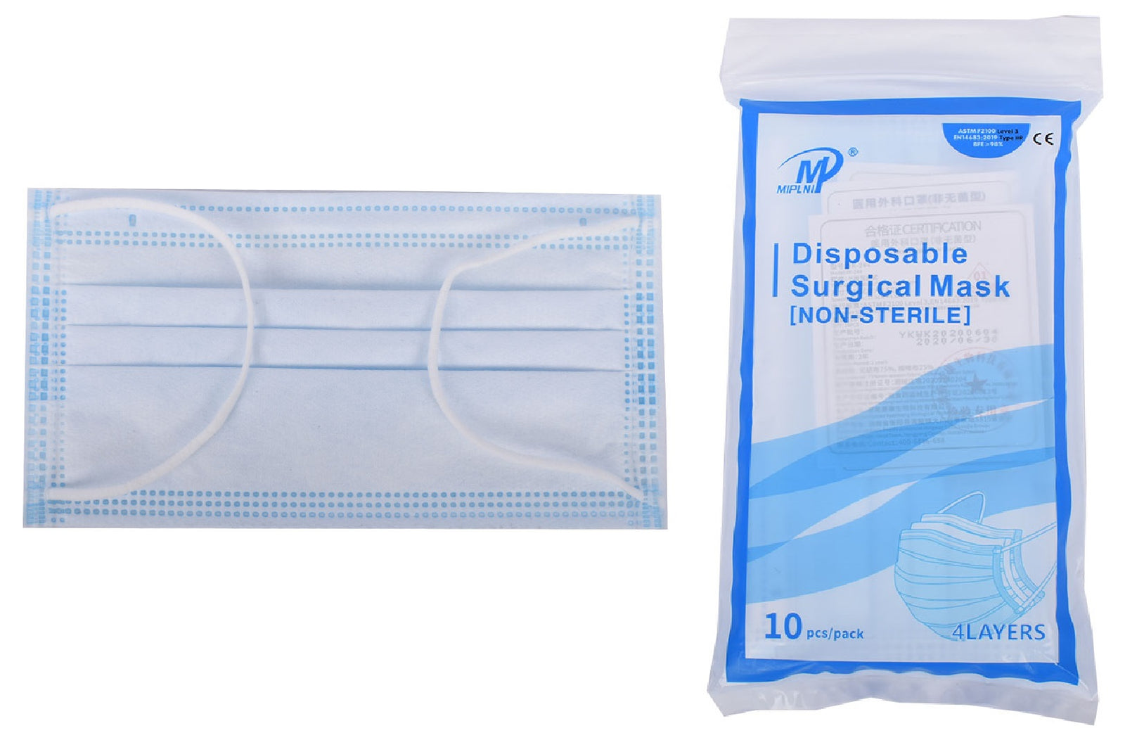 MIPLNI 50 PCS 4 Ply Disposable Medical Surgical Mask 4 layer BFE≥ 98%