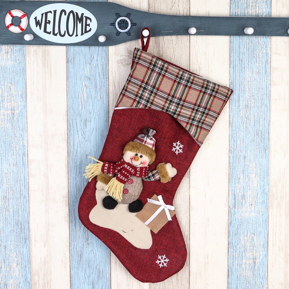 Set of 3 Christmas Stockings Big Size 3 Pcs 18" Classic Santa Snowman