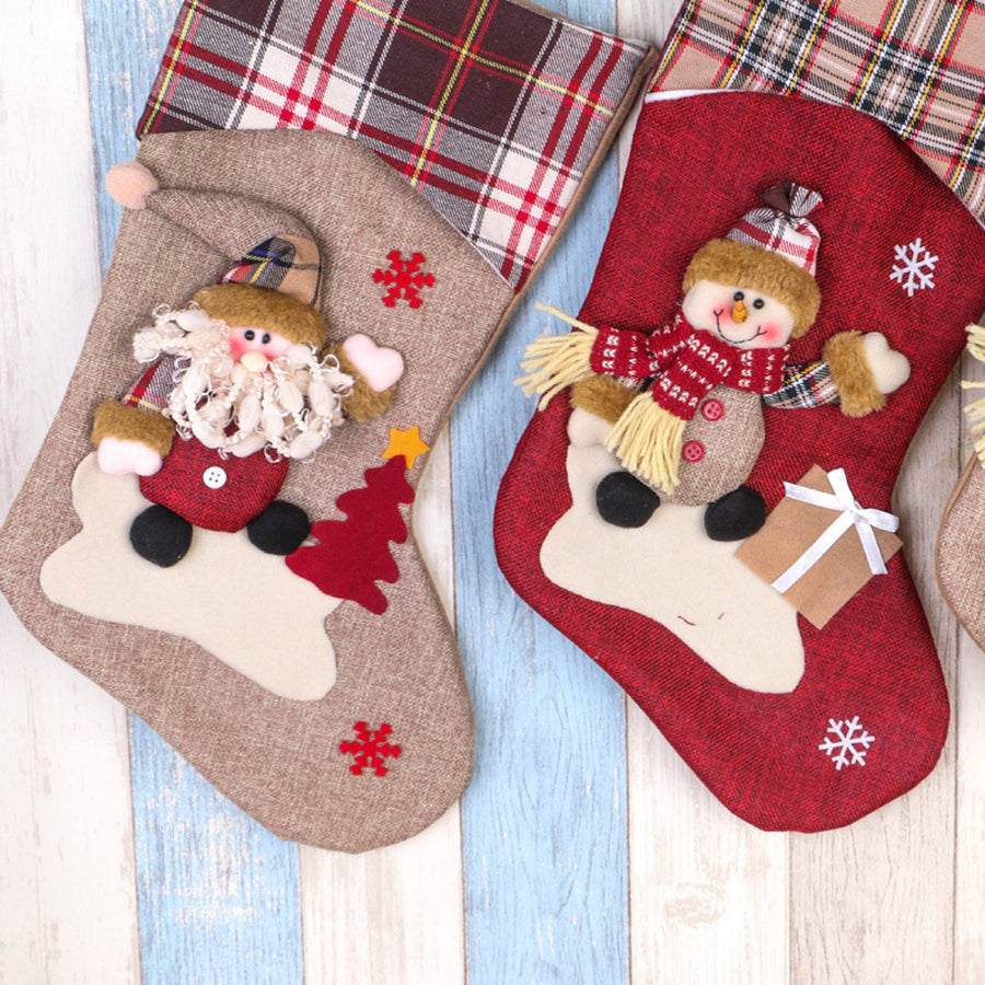 Set of 3 Christmas Stockings Big Size 3 Pcs 18" Classic Santa Snowman