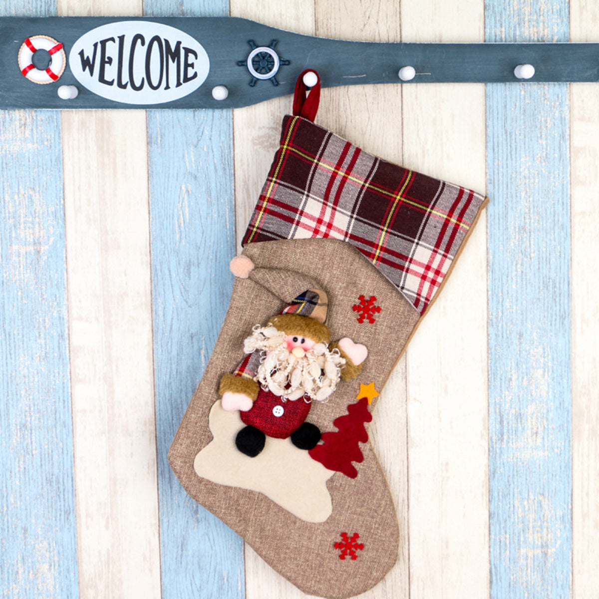 Set of 3 Christmas Stockings Big Size 3 Pcs 18" Classic Santa Snowman