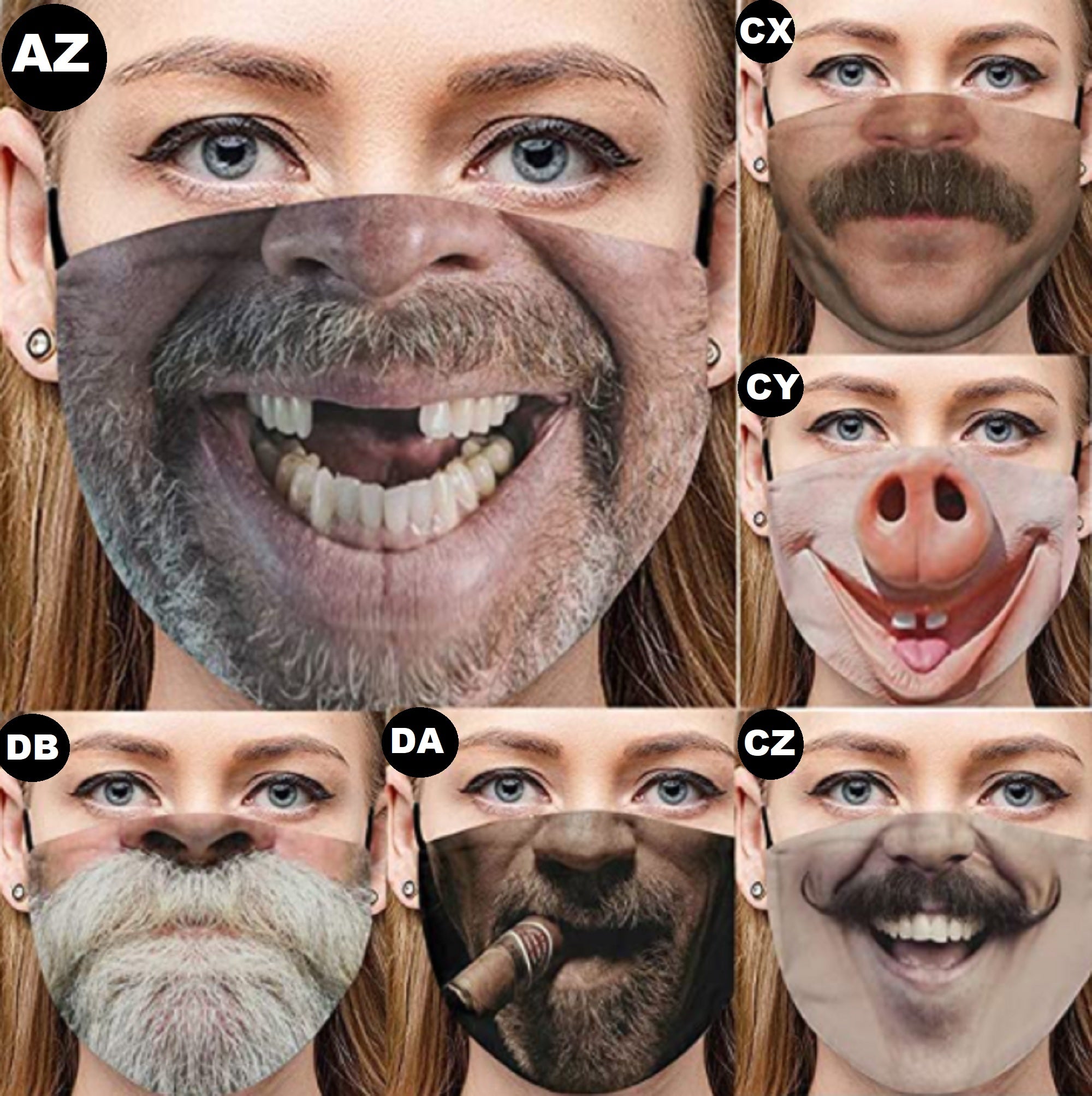 funny Mask Party Human 3D Printing Face Cover Protection _ Washable Br