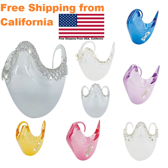 Face Shield Bling Crystal Head Mounted Masks Visible Lip Rhinestones C