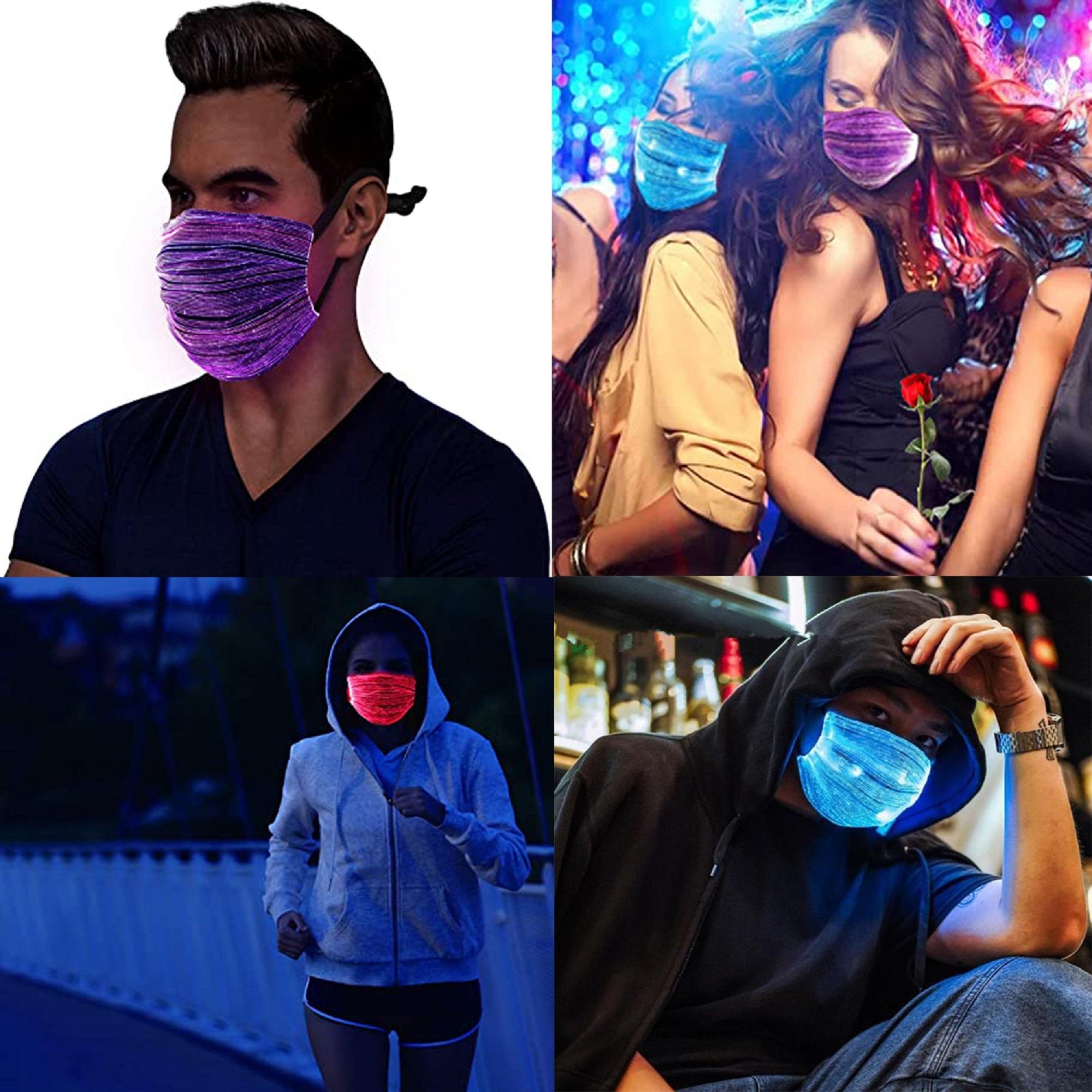 7 Color Lights LED Light up Face Mask USB Rechargeable Glowing Luminou